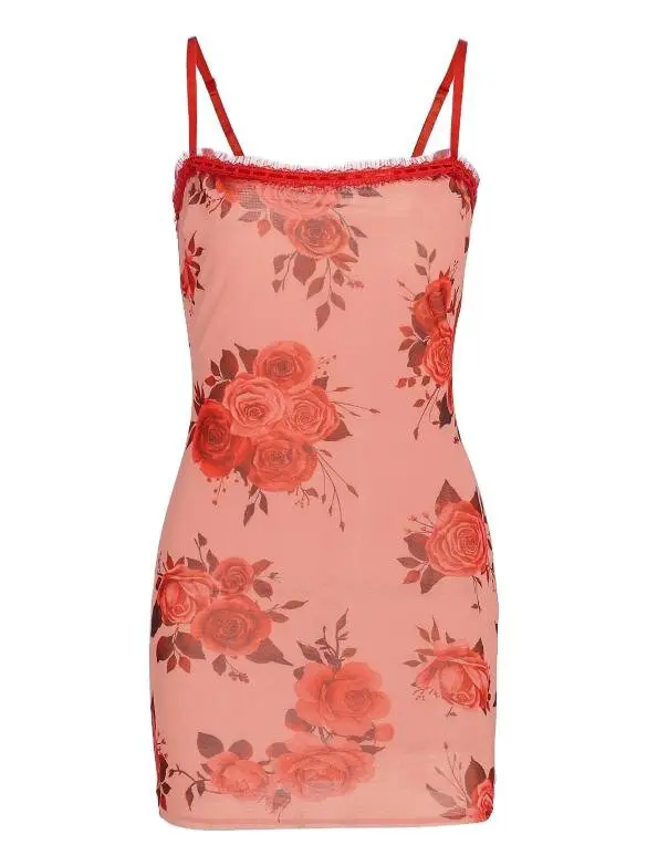 GUIZIO Floral Mesh Minidress - Pink Rose