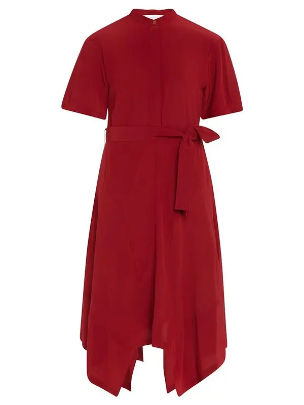 Stella McCartney Silk Crepe De Chine Midi Dress With Tie Belt - Berry