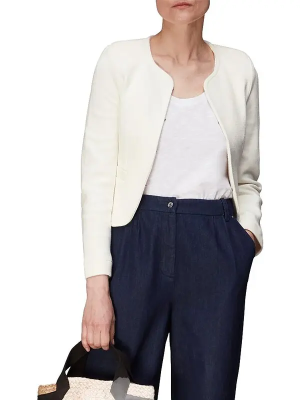 Whistles Collarless Jersey Jacket - Ivory