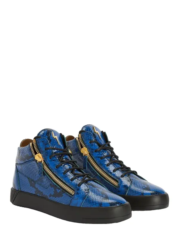 GIUSEPPE ZANOTTI Kriss Python-effect Mid-top Sneakers - Blue