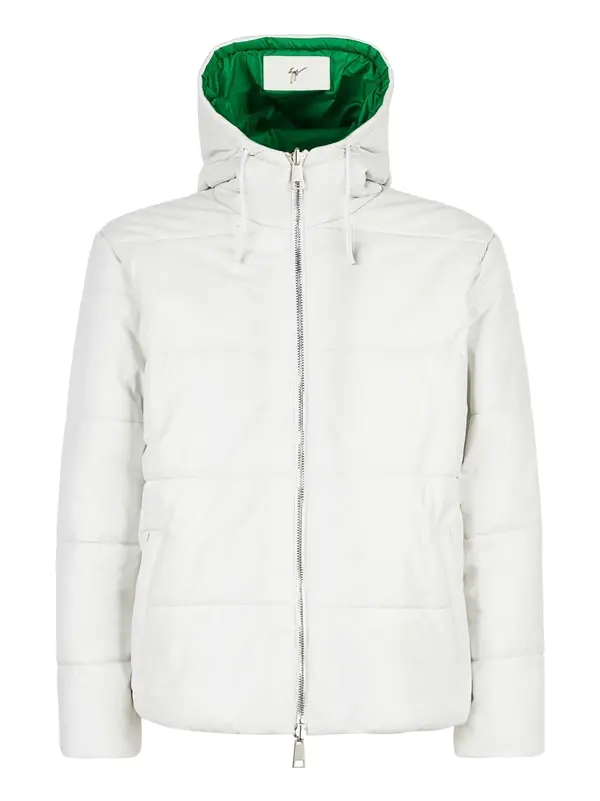 GIUSEPPE ZANOTTI Leather Puffer Jacket With Drawstring Hood - White