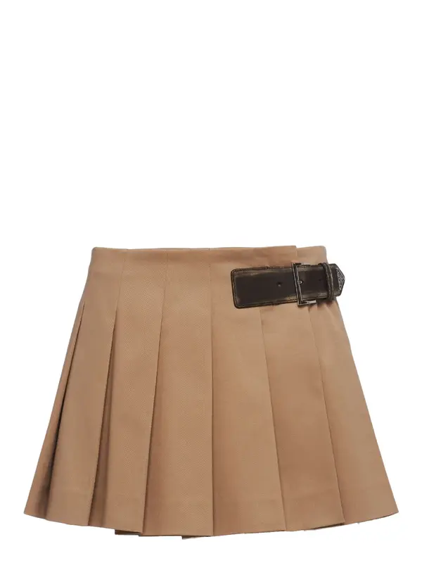 Prada Pleated Gabardine Miniskirt - Brown