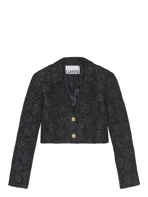 GANNI Jacquard Cropped Jacket - Black