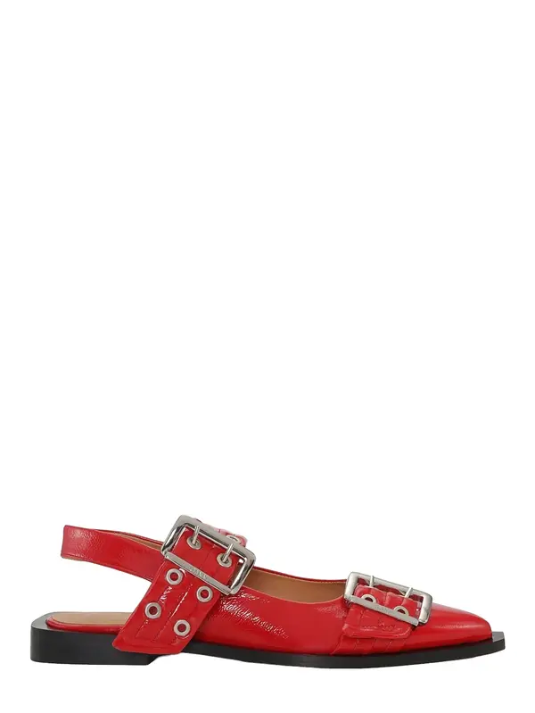 GANNI Eyelet-detail Leather Ballerinas - Red