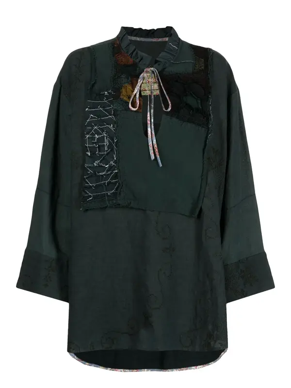 By Walid Patchwork Cotton Tunic - Green