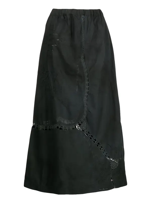 By Walid Embroidered Cotton Long Skirt - Black
