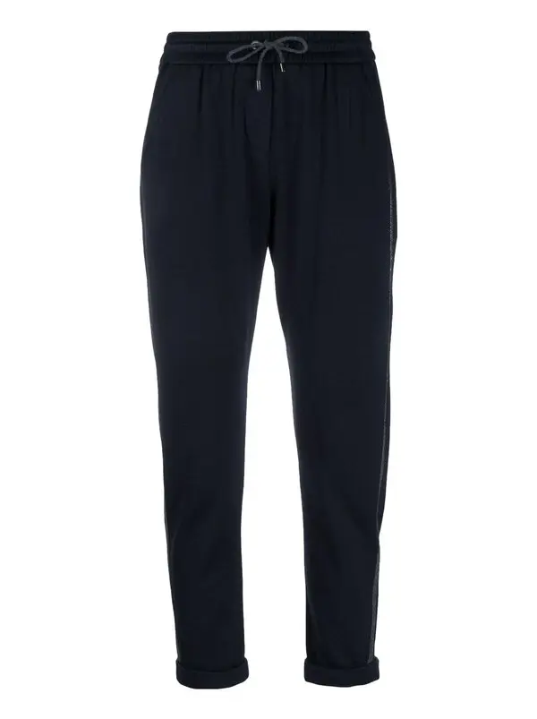 Brunello Cucinelli Monili-trimmed Cropped Track Pants - Blue