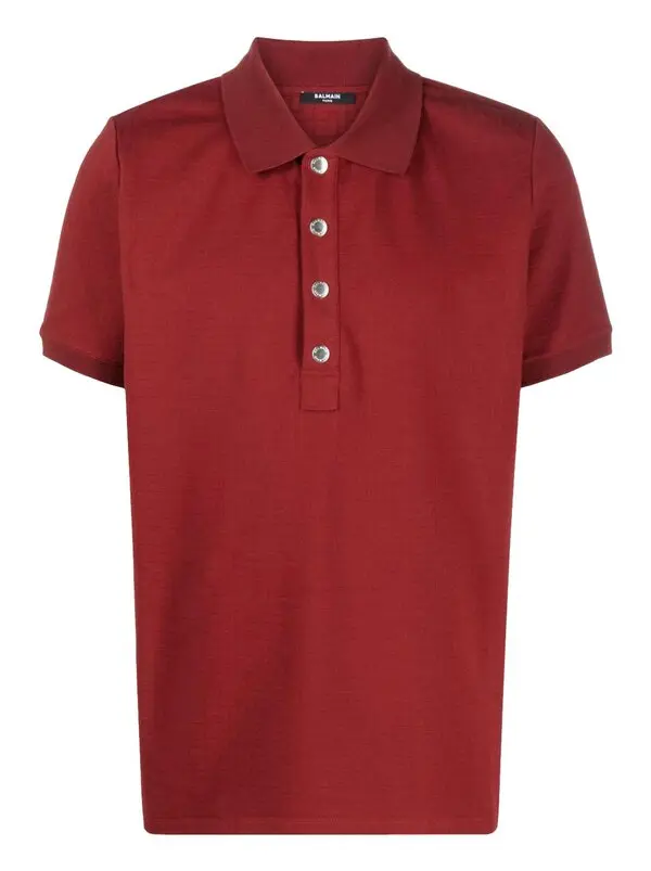 Balmain Monogram-pattern Piqué Polo Shirt - Red