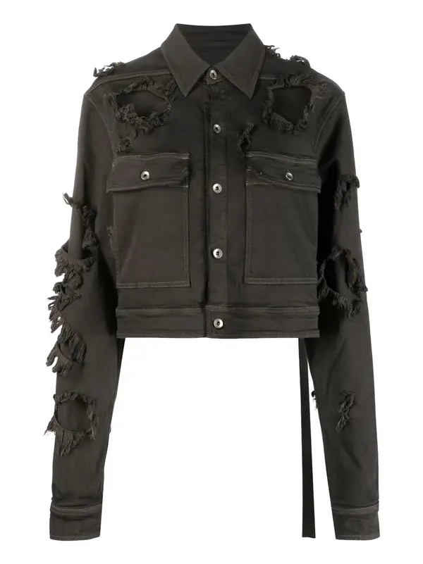 Rick Owens Distressed Cropped Jacket - Grey