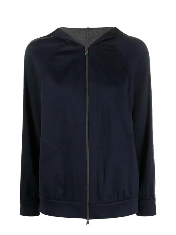 Brunello Cucinelli Monili-trimmed Zip-up Hoodie - Blue