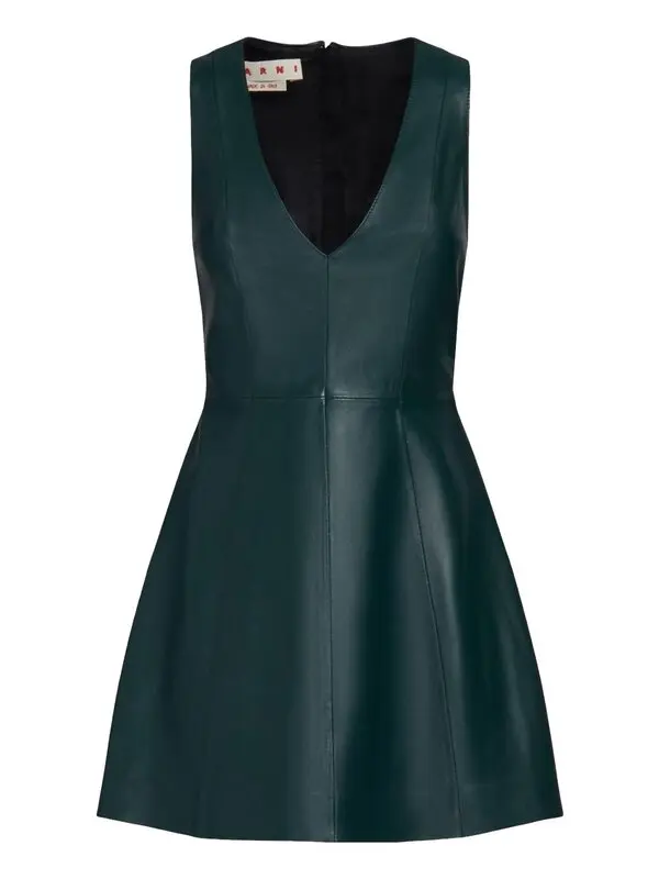 Marni V-neck Leather Minidress - Green