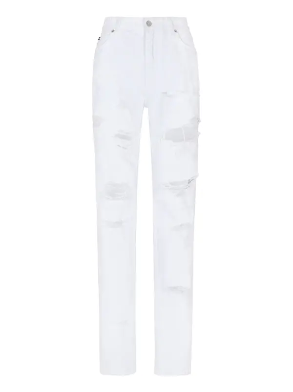 Dolce & Gabbana Distressed Straight-leg Jeans - White