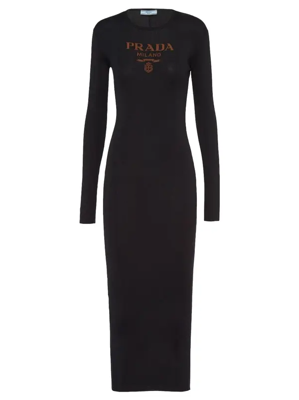 Prada Logo-print Silk Midi Dress - Black