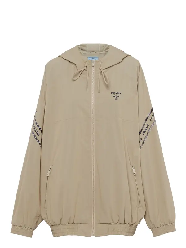 Prada Logo-embroidered Hooded Jacket - Neutrals