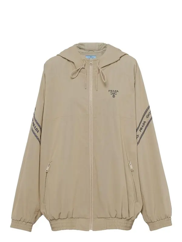 Prada Logo-embroidered Hooded Jacket - Neutrals
