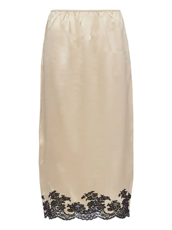 Prada Lace-trimmed Satin Midi Skirt - Neutrals