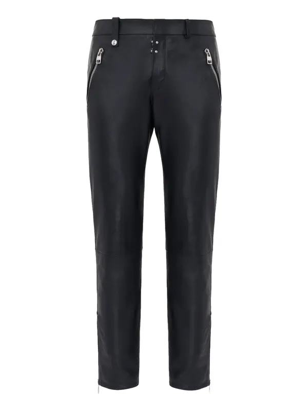 Alexander McQueen Leather Slim Fit Cropped Trousers - Black