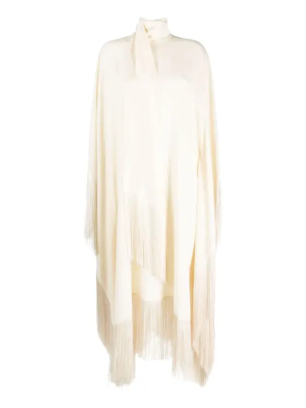 TALLER MARMO Long-sleeve Fringed Midi Dress - Neutrals