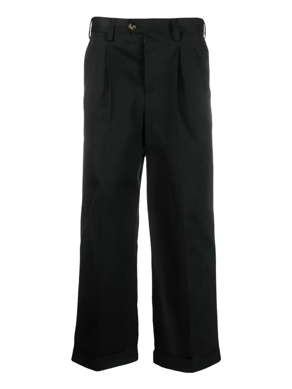 PT TORINO Pleated Cropped Trousers - Black