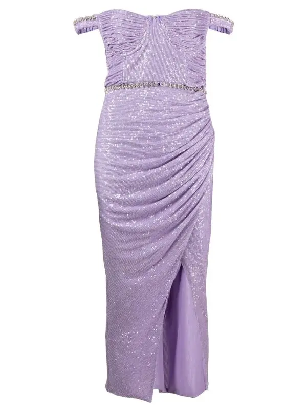 SELF-PORTRAIT Sequin-embellished Off-shoulder Midi Dress - Purple