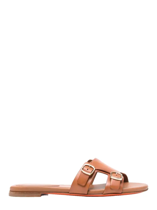 Santoni Double-buckle Leather Sandals - Brown