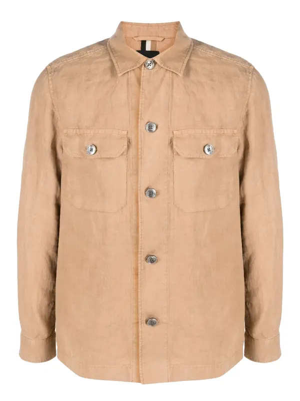 BOSS Long-sleeved Linen Overshirt - Neutrals