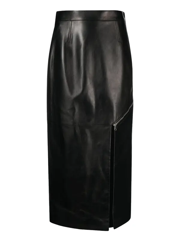 Alexander McQueen Side-slit Leather Midi Skirt - Black