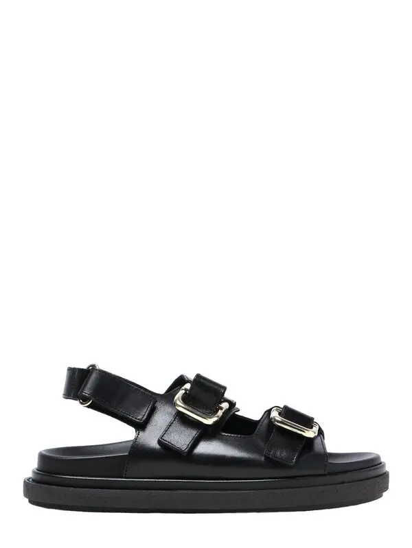 ALOHAS Harper Leather Flat Sandals - Black
