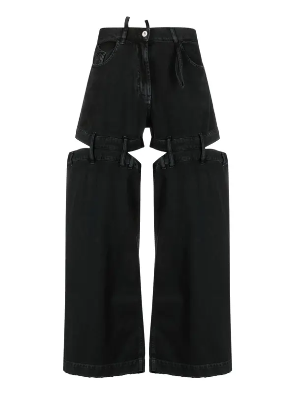 Attico Cut-out Wide-leg Jeans - Black