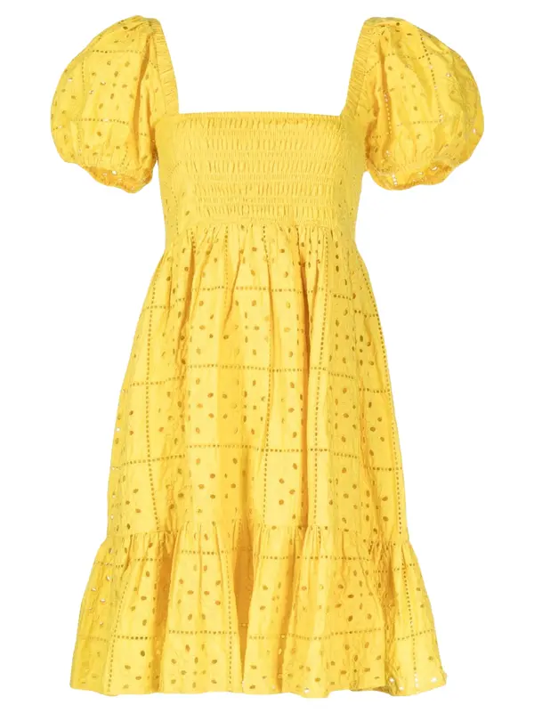 GANNI Broderie Anglaise Flared Dress - Yellow