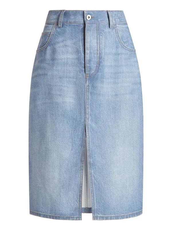 Bottega Veneta Denim Printed Midi Skirt - Light Wash