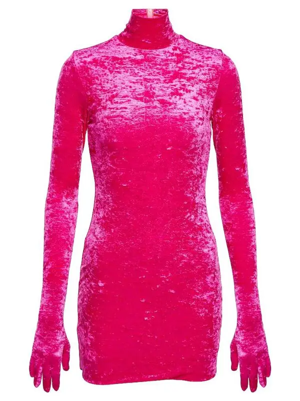 Vetements Velvet Minidress With Gloves - Pink
