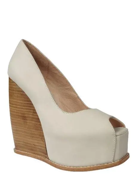 ZIGI Peep Toe Platform Wedge Sandal - Beige Leather