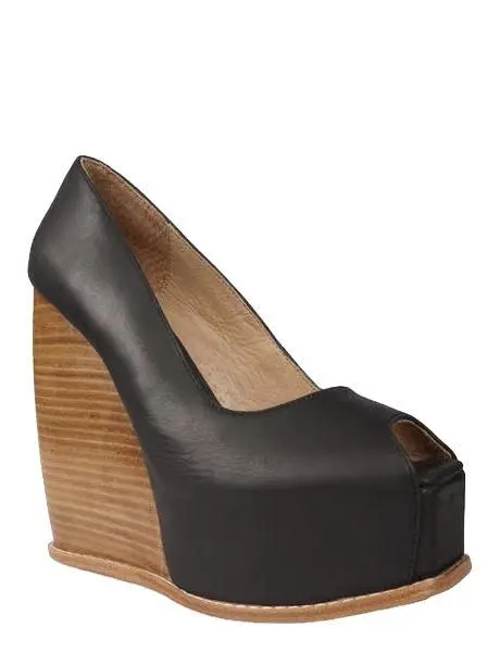 ZIGI Peep Toe Platform Wedge Sandal - Black Leather