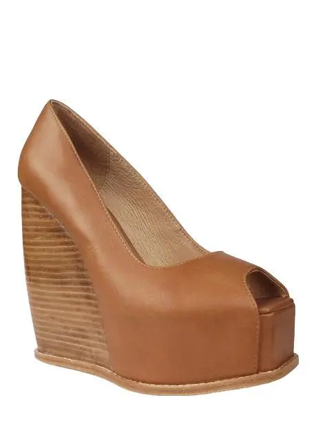ZIGI Peep Toe Platform Wedge Sandal - Dark Tan Leather