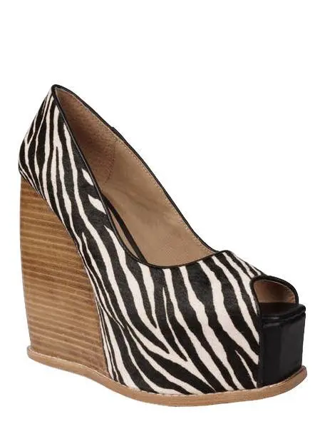 ZIGI Peep Toe Platform Wedge Sandal - Zebra Print Calf Hair