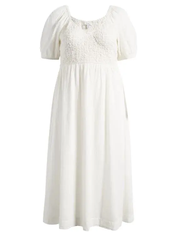 Topshop Curve Smocked Cotton Blend Dress - White
