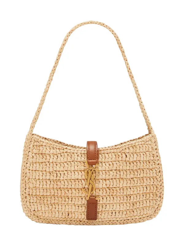 Saint Laurent Le 5 A 7 Mini Shoulder Bag In Raffia - Naturel Brick
