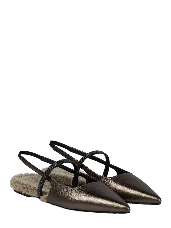 Brunello Cucinelli Embellished Leather Slingback Flats - Multicoloured
