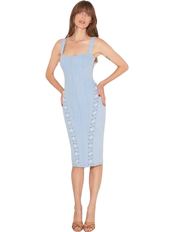 Fleur Du Mal Lace Up Midi Dress - Denim