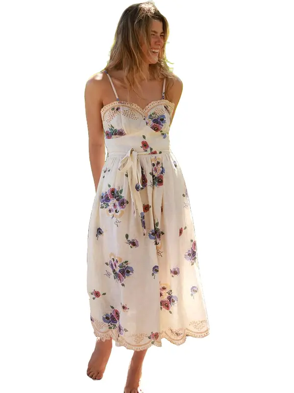 Miguelina Betina Linen Bouquet Dress - White