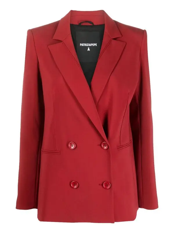Patrizia Pepe Feather-detail Double-breasted Blazer - Red