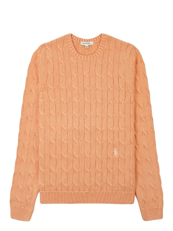 SPORTY & RICH Logo-embroidered Cable-knit Jumper - Orange