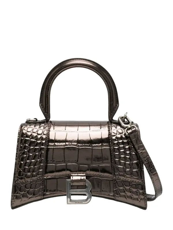Balenciaga Hourglass Xs Crocodile-embossed Tote Bag - Brown