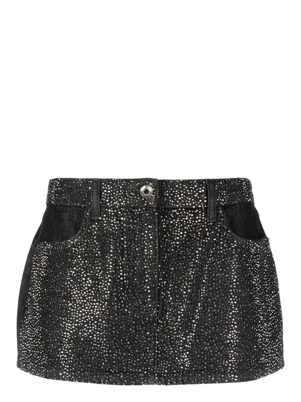 Patrizia Pepe Crystal-embellished Denim Mini Skirt - Black