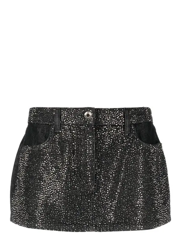 Patrizia Pepe Crystal-embellished Denim Mini Skirt - Black