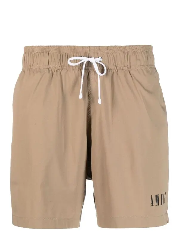 Amiri Logo Print Drawstring Bermuda Shorts - Neutrals