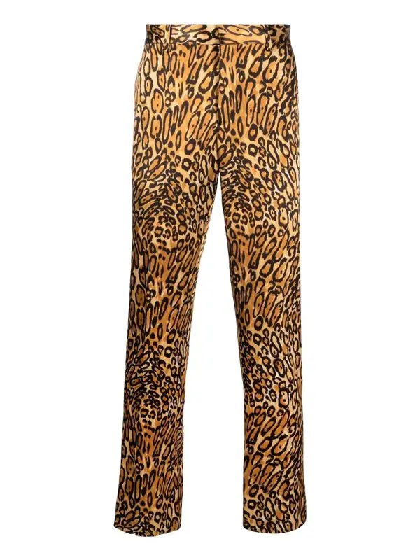 Moschino Animal-print Slim-cut Trousers - Neutrals