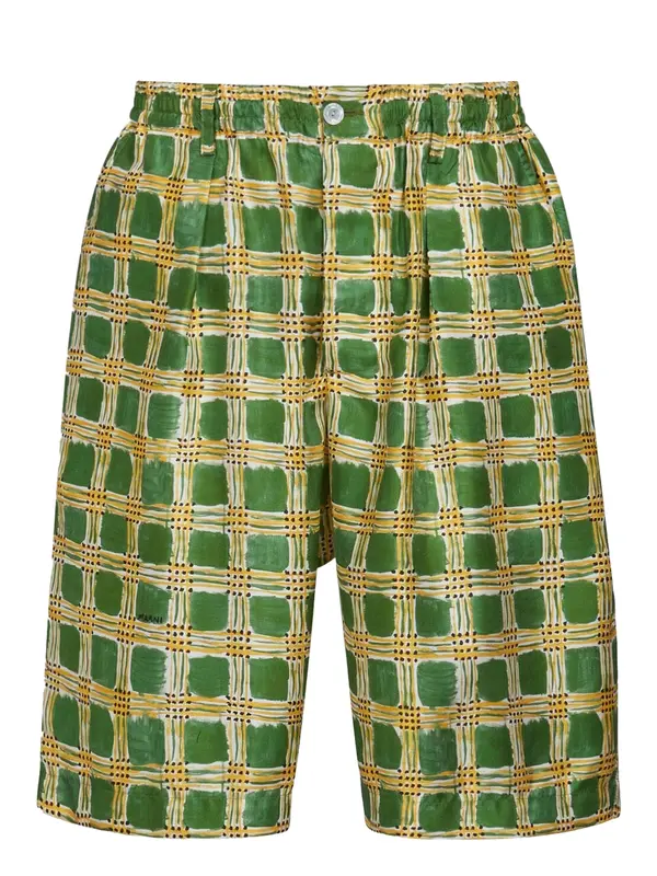 Marni Silk Check Shorts - Green