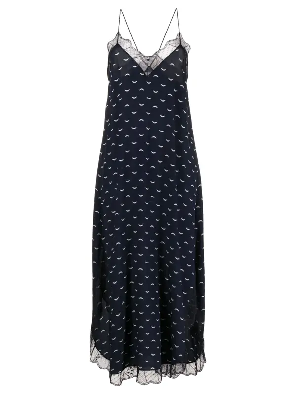 Zadig&Voltaire Lace-trim Silk Midi Dress - Blue